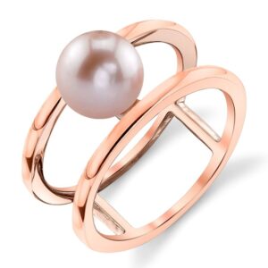 The Pearl Source 7-8mm Genuine Pink Freshwater Cultured Pearl Rose Gold Ora Ring for Women