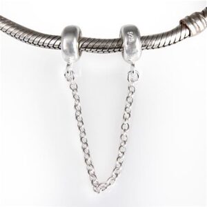 .925 Sterling Silver Stopper Safety Chain Bead Charm For European Bracelets