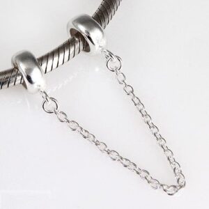 .925 Sterling Silver Stopper Safety Chain Bead Charm For European Bracelets