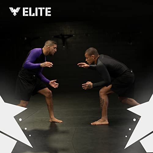 Elite Sports New Item Full Long Sleeve Compression, Mma, Bjj, No Gi, Cross Training Rash Guard, Large, Black