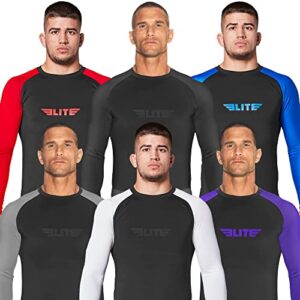 elite sports new item full long sleeve compression, mma, bjj, no gi, cross training rash guard, large, black