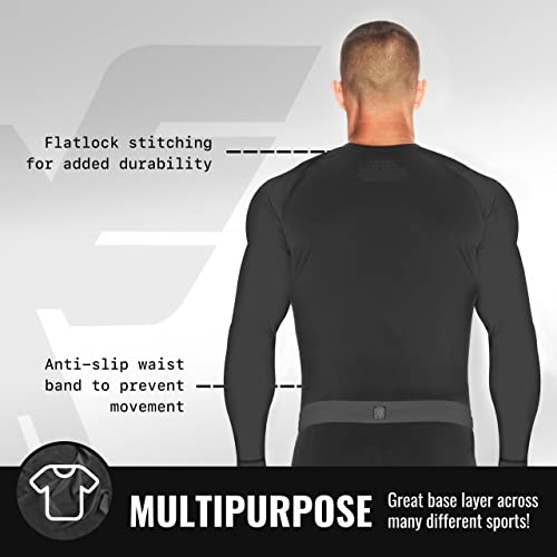 Elite Sports New Item Full Long Sleeve Compression, Mma, Bjj, No Gi, Cross Training Rash Guard, Large, Black