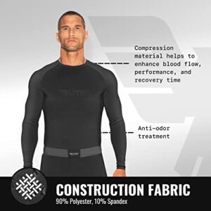 Elite Sports New Item Full Long Sleeve Compression, Mma, Bjj, No Gi, Cross Training Rash Guard, Large, Black