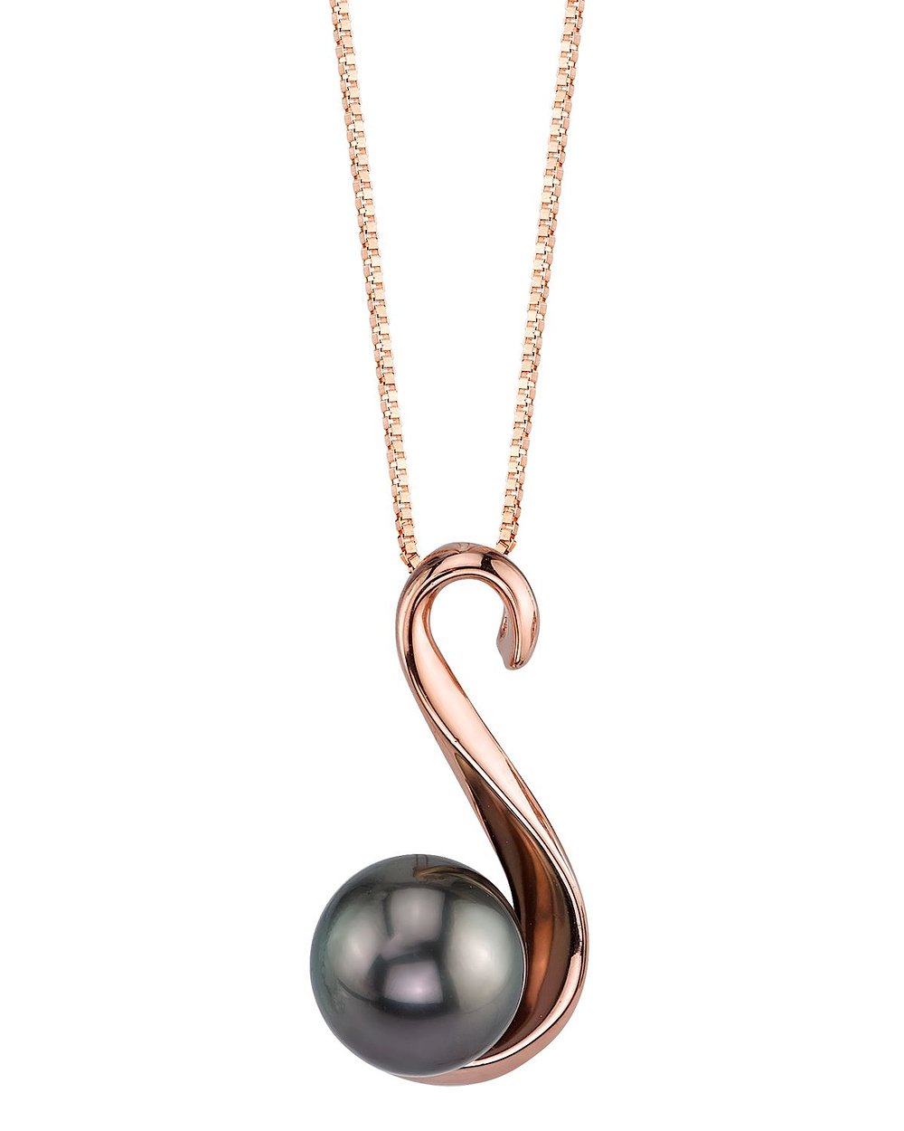 The Pearl Source 8-9mm Genuine Black Tahitian South Sea Cultured Pearl Rose Gold Anastasia Pendant Necklace for Women