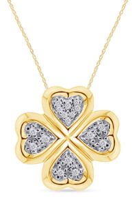 affy white natural diamond clover pendant necklace in 14k yellow gold over sterling silver (0.1 ct)