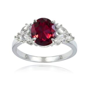 ice gems sterling silver created ruby and white topaz oval ring size 10