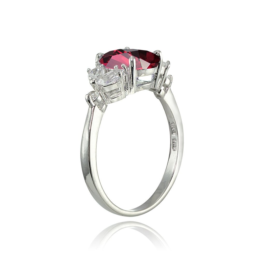 Ice Gems Sterling Silver Created Ruby and White Topaz Oval Ring Size 10