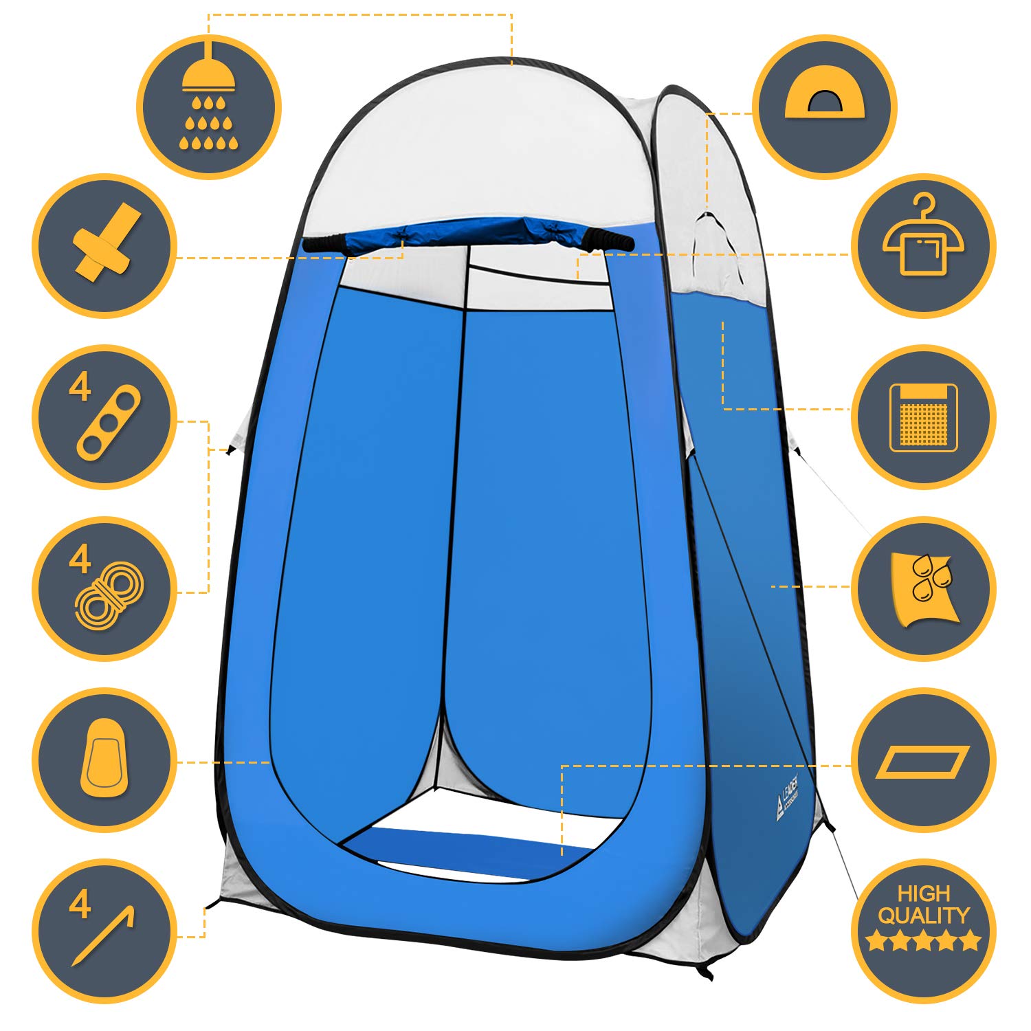 Leader Accessories Pop Up Shower Tent Dressing Changing Tent Pod Toilet Tent 4' x 4' x 78"(H) Big Size (Blue)