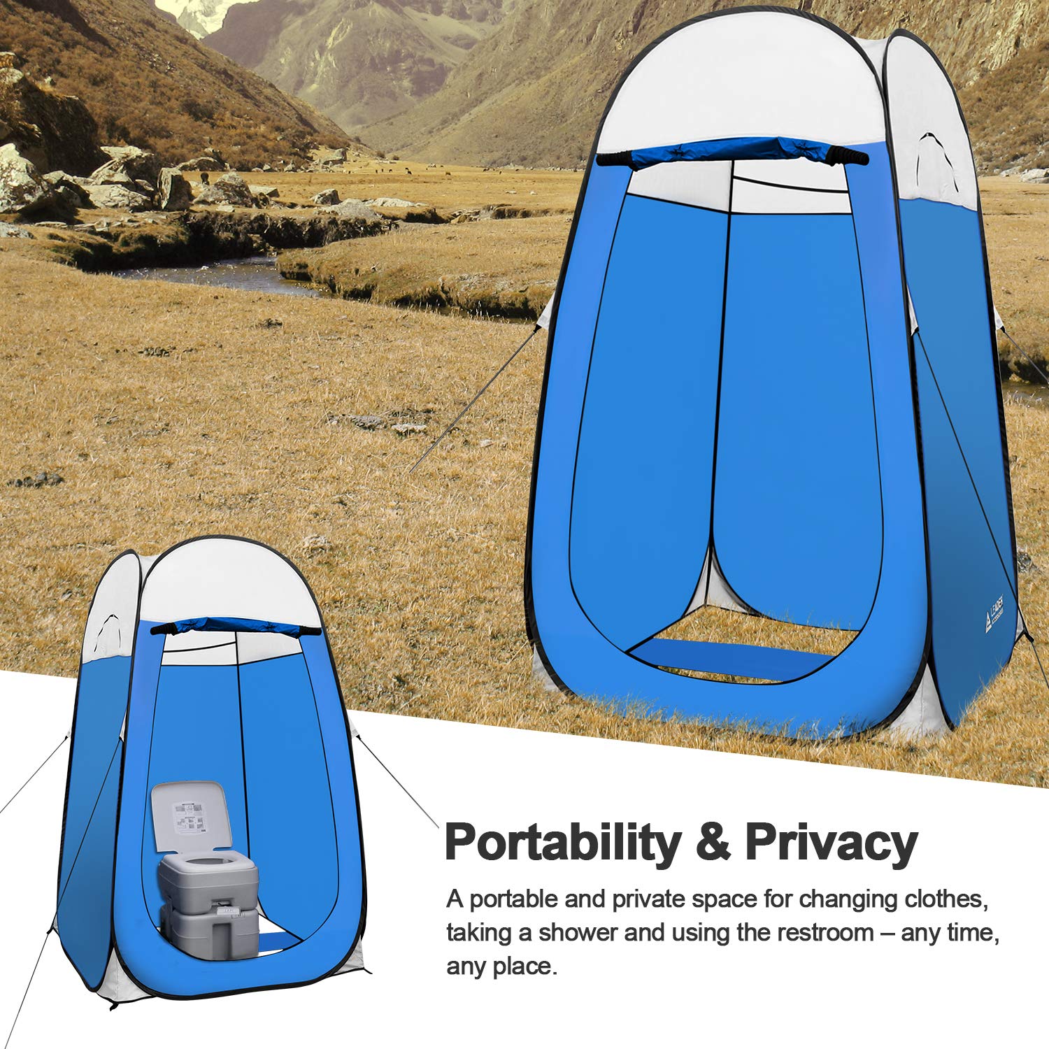 Leader Accessories Pop Up Shower Tent Dressing Changing Tent Pod Toilet Tent 4' x 4' x 78"(H) Big Size (Blue)