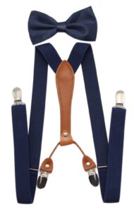 jaifei suspenders & bowtie set- men's elastic x band suspenders + bowtie for wedding, formal events (navy)