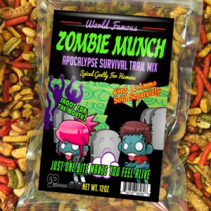 Zombie Munch Apocalypse Survival Trail Mix - Healthy Survivalist Gift Funny Trail Mix Gift Bag Resealable Funny Healthy Gifts Zombie Gifts Gag Gifts for Men Zombie Munch Trail Mix