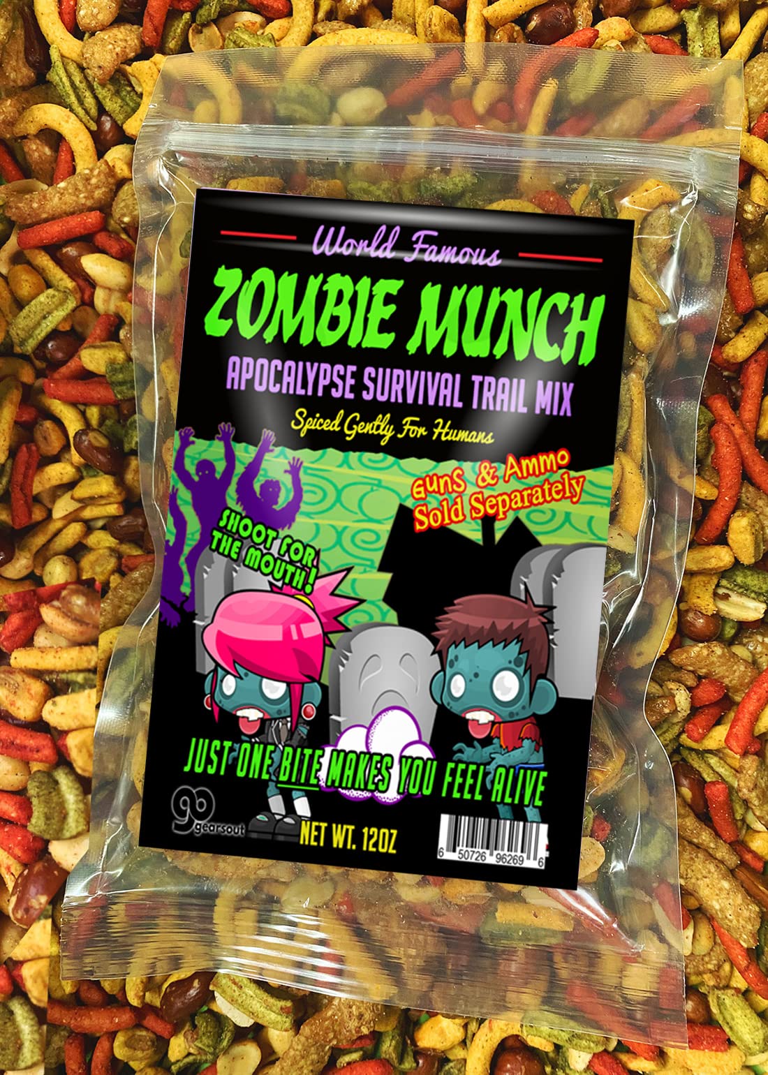 Zombie Munch Apocalypse Survival Trail Mix - Healthy Survivalist Gift Funny Trail Mix Gift Bag Resealable Funny Healthy Gifts Zombie Gifts Gag Gifts for Men Zombie Munch Trail Mix