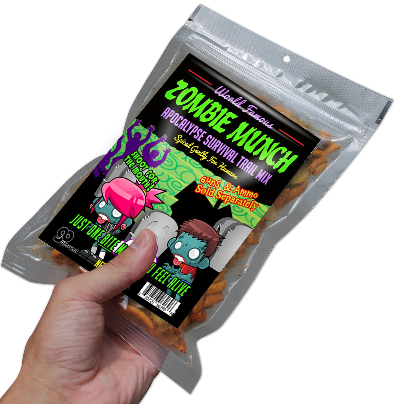 Zombie Munch Apocalypse Survival Trail Mix - Healthy Survivalist Gift Funny Trail Mix Gift Bag Resealable Funny Healthy Gifts Zombie Gifts Gag Gifts for Men Zombie Munch Trail Mix