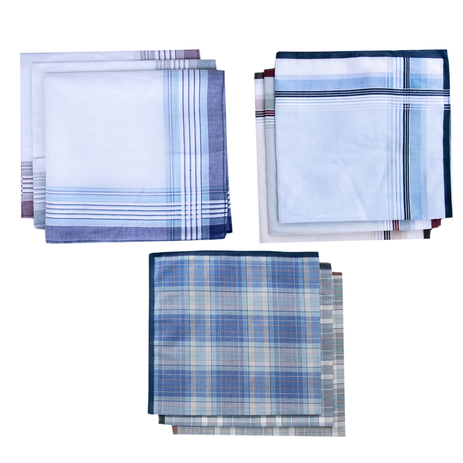 CoCoUSM Assorted Pack of Mens Classic Striped Border Cotton Handkerchiefs White 6PCS