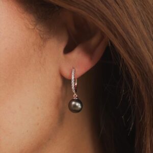 THE PEARL SOURCE 8-9mm Genuine Black Tahitian South Sea Cultured Pearl Zara Earrings for Women