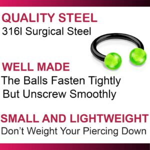 bodyjewellery 2pcs 16g 5/16 Horseshoe Ring Septum Catilage Hoop Nose Lip Tragus Forward Helix Black Anodized Acrylic Ball - Dark Green