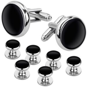 best gift for men rovtop mens cufflinks and studs, tuxedo shirt cufflinks and studs set for men, brass cuff links and shirt studs for wedding/banquet/ceremony/business