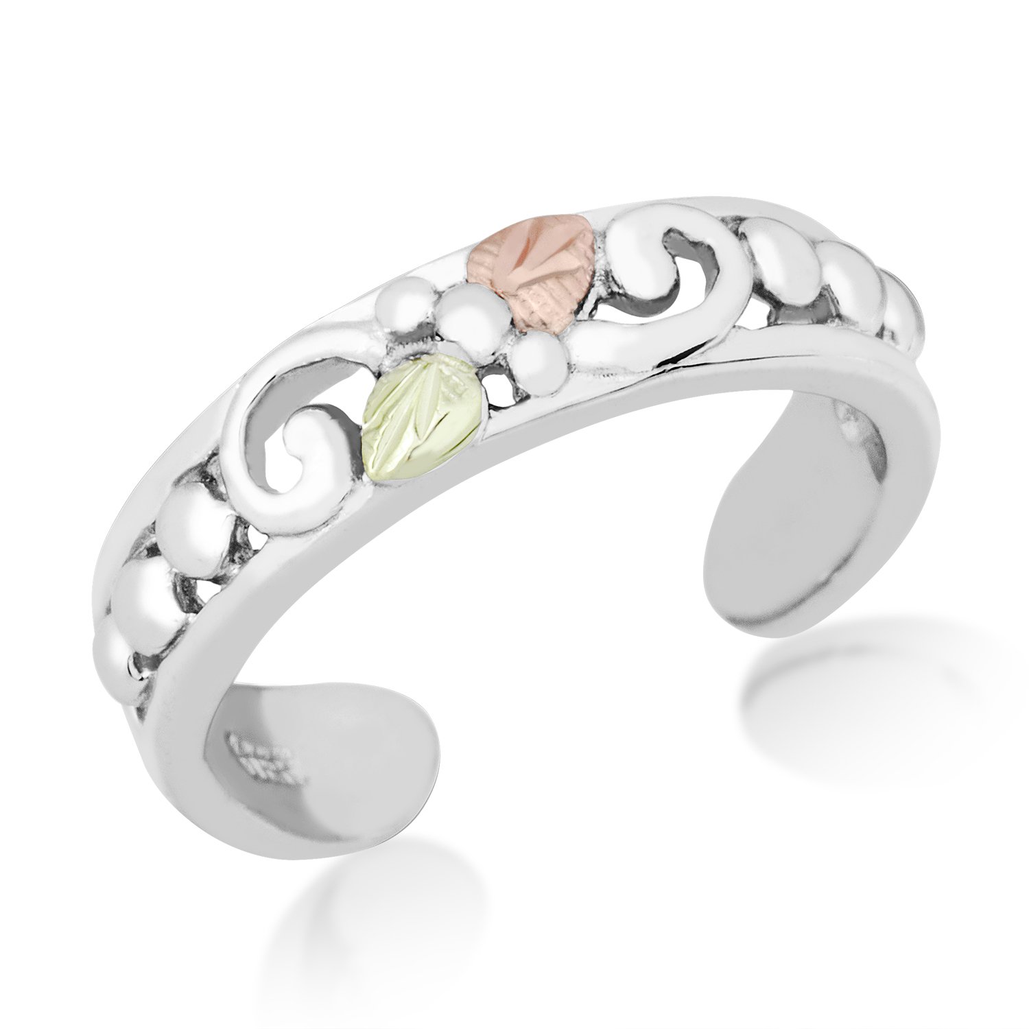 Black Hills Gold Toe Ring, Sterling Silver, 12k Green Gold and 12k Rose Gold