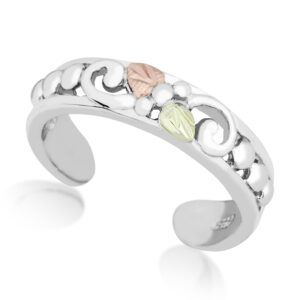 Black Hills Gold Toe Ring, Sterling Silver, 12k Green Gold and 12k Rose Gold