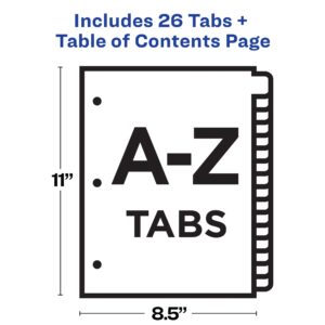 Avery A-Z Tab Dividers for 3 Ring Binders, Customizable Table of Contents, Multicolor Tabs, 12 Sets (11125)