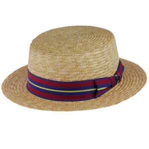 NYFASHION101 Unisex Grosgrain Ribbon Straw Skimmer Boater Hat, Multicolored Striped