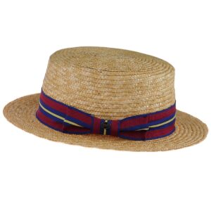 NYFASHION101 Unisex Grosgrain Ribbon Straw Skimmer Boater Hat, Multicolored Striped