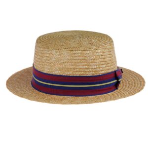 NYFASHION101 Unisex Grosgrain Ribbon Straw Skimmer Boater Hat, Multicolored Striped