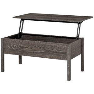 homcom 39" modern lift top coffee table desk with hidden storage compartment for living room, light grey woodgrain