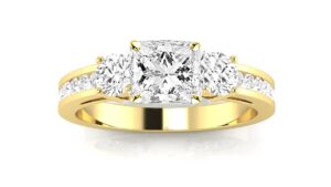 houston diamond district - yellow gold 3 stone channel set princess cut diamond engagement ring with a 0.51 carat gia certified princess cut k color vs2 clarity center stone | 11 5.5 3