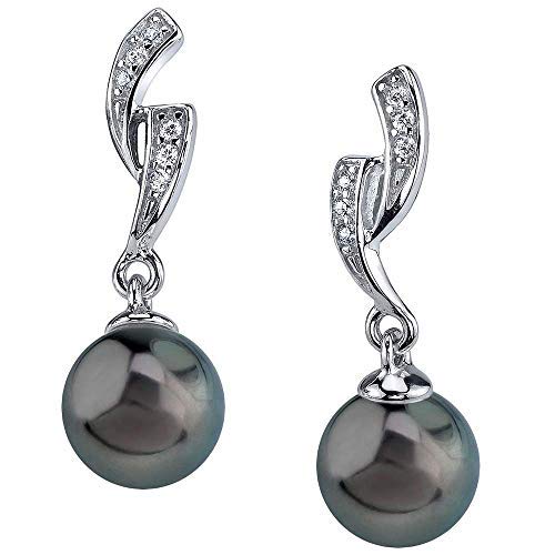 THE PEARL SOURCE 8-9mm Genuine Black Tahitian South Sea Cultured Pearl Delilah Earrings for Women