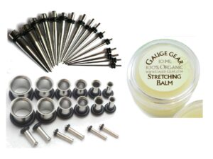 zaya body jewelry includes 16g - steel ear stretching kit tunnels tapers 00g - 16g plus instructions gauge gear