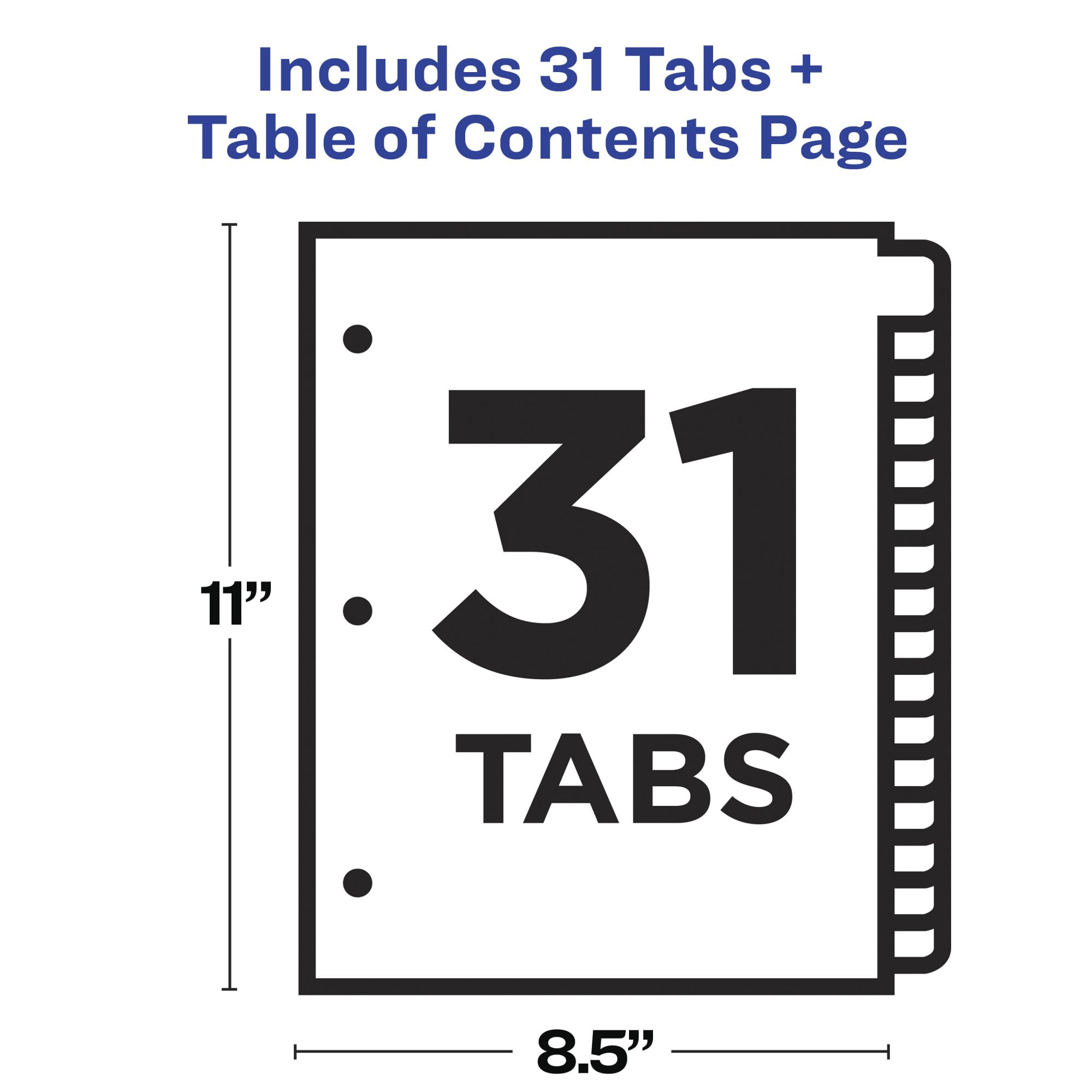 Avery 31-Tab Dividers for 3 Ring Binders, Customizable Table of Contents, Multicolor Tabs, 12 Sets (11129)