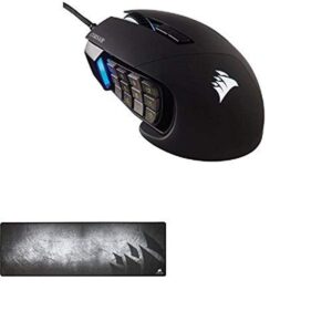 corsair gaming scimitar pro rgb gaming mouse, backlit rgb led, 16000 dpi, black side panel, optical and corsair gaming mm300 anti-fray cloth gaming mouse pad, extended