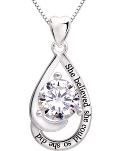 alov jewelry sterling silver "she believed she could so she did" cubic zirconia pendant necklace