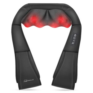 snailax shiatsu neck and shoulder massager - back massager with heat, deep kneading electric massage pillow for neck, back, shoulder,foot,body