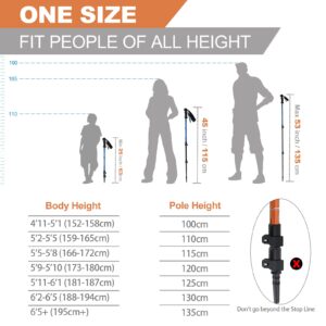 G2 Trekking Hiking Poles Telescopic/Aluminum Alloy/Comfort Handle/Auto-adjustable Strap/Quick Flip Lock/Snow Baskets Attached (Pack of 2 Poles) (Orange & Black)