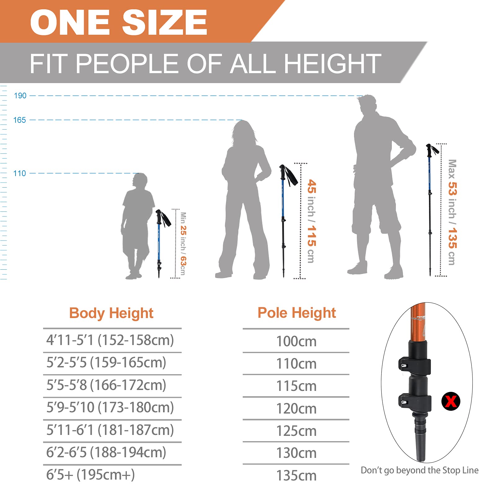 G2 Trekking Hiking Poles Telescopic/Aluminum Alloy/Comfort Handle/Auto-adjustable Strap/Quick Flip Lock/Snow Baskets Attached (Pack of 2 Poles) (Orange & Black)