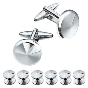 hawson cuff link mens and studs tuxedo set silver color with platinum finish two cufflinks for men with six shirt studs individually wrapped in stylish velvet gift bag