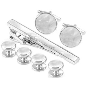 mrcuff mother of pearl cufflinks & tie clip bar & studs tuxedo set in presentation gift box & polishing cloth