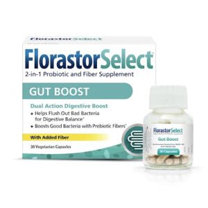 florastor select pro + pre daily probiotic & prebiotic supplement for women and men, boosts good bacteria, saccharomyces boulardii cncm i-745 (30 capsules) (pack of 1)