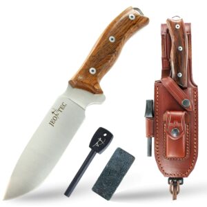 jeo-tec nº7 bushcraft survival hunting tactical knife - bohler n690c stainless steel, multi-positioned leather sheath, sharpener stone & firesteel included - handmade