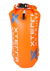 xterra wetsuits swim buoy float – swimming safety float dry bag for open water swimmers and training triathletes, kayaking, snorkeling, shallow diving (pvc 15 liter orange)