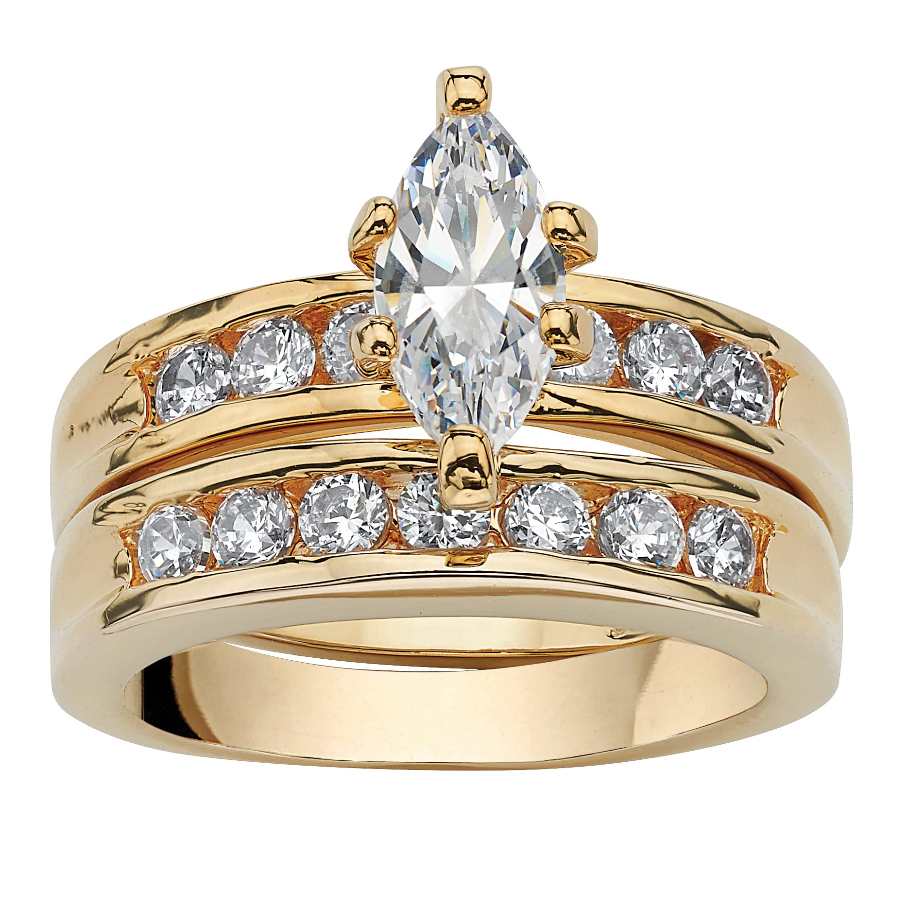 PalmBeach Yellow Gold-Plated Marquise Cut Cubic Zirconia Two-Piece Bridal Ring Set Sizes 5-9 Size 5