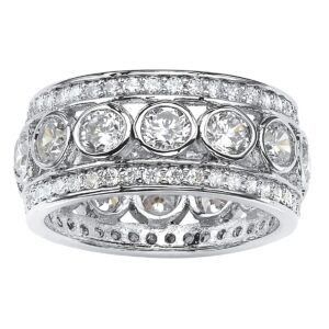 palmbeach platinum-plated sterling silver round cubic zirconia simulated bezel set bridal eternity ring sizes 5-9 size 6