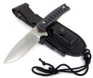 jeo-tec nº21 bushcraft survival hunting tactical knife - bohler n690c stainless steel, multi-positioned leather sheath, sharpener stone & firesteel included - handmade