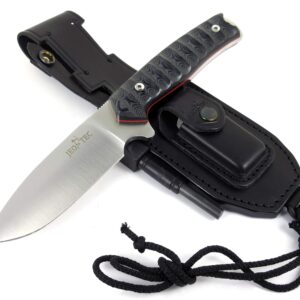 JEO-TEC Nº21 Bushcraft Survival Hunting Tactical Knife - BOHLER N690C Stainless Steel, Multi-positioned Leather Sheath, Sharpener Stone & Firesteel included - Handmade