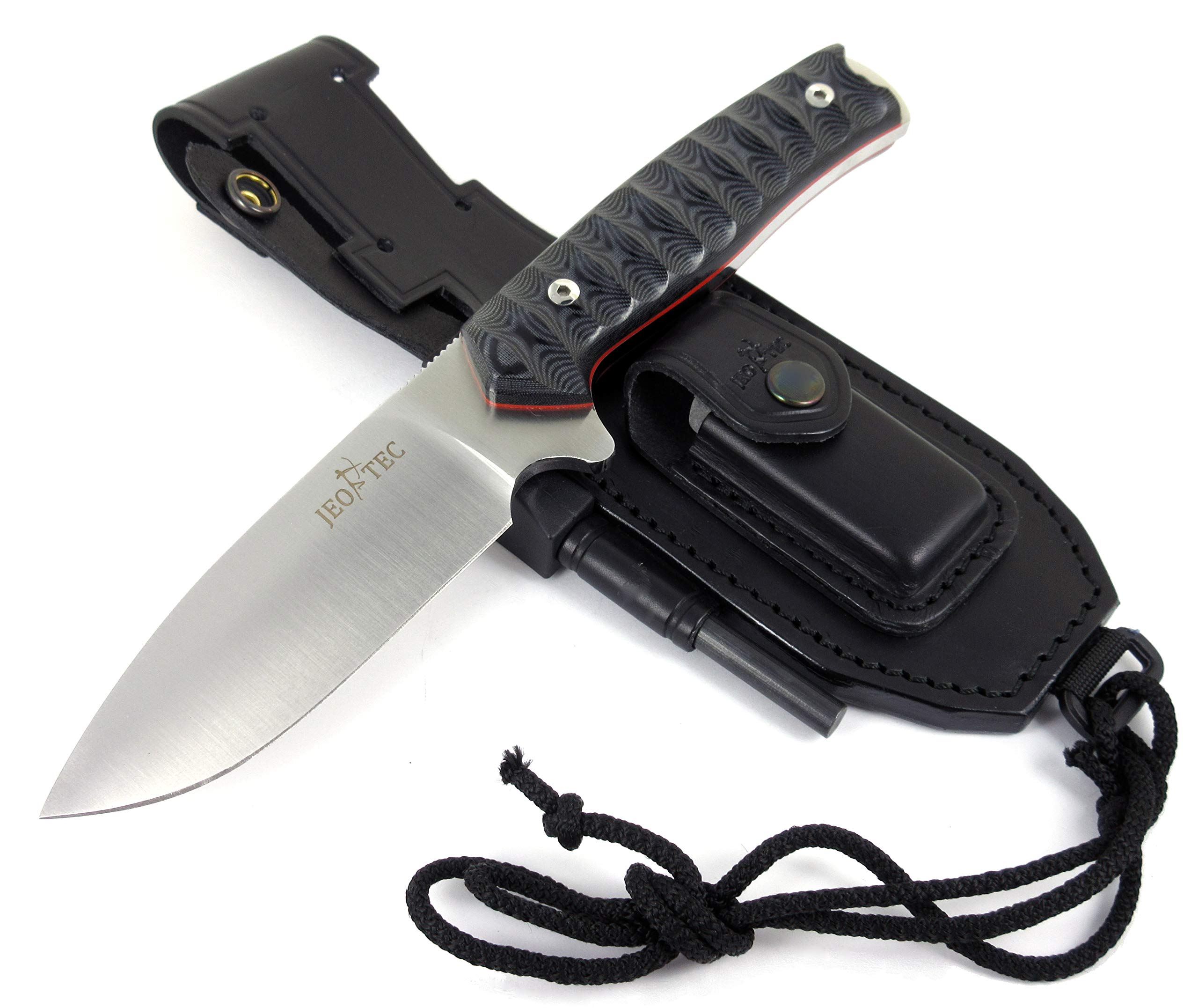 JEO-TEC Nº21 Bushcraft Survival Hunting Tactical Knife - BOHLER N690C Stainless Steel, Multi-positioned Leather Sheath, Sharpener Stone & Firesteel included - Handmade