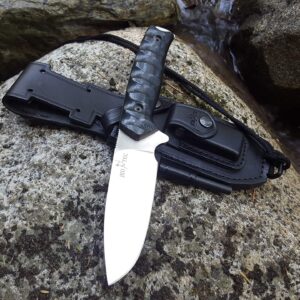 JEO-TEC Nº21 Bushcraft Survival Hunting Tactical Knife - BOHLER N690C Stainless Steel, Multi-positioned Leather Sheath, Sharpener Stone & Firesteel included - Handmade