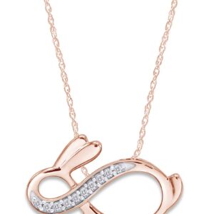 AFFY White Natural Diamond Easter Bunny Infinity Pendant Necklace in 14k Rose Gold Over Sterling Silver (0.1 Ct)