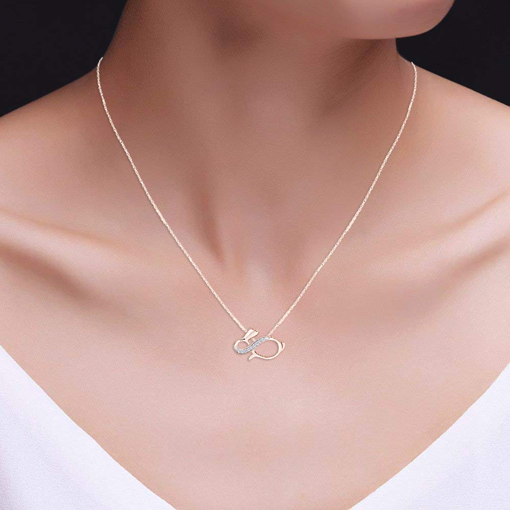 AFFY White Natural Diamond Easter Bunny Infinity Pendant Necklace in 14k Rose Gold Over Sterling Silver (0.1 Ct)